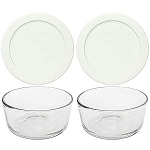 Pyrex (2 7200 Glass Bowls & (2) 7200-PC White Lids