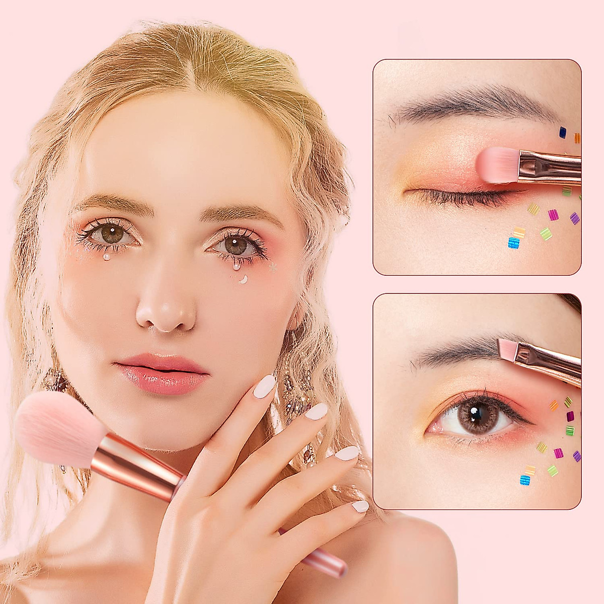 TEXAMO Make Up Brushes,10pcs Pink Makeup Brushes for Powder Blush Contour Concealer Eyeshadows, Premium Synthetic Makeup Brush Set