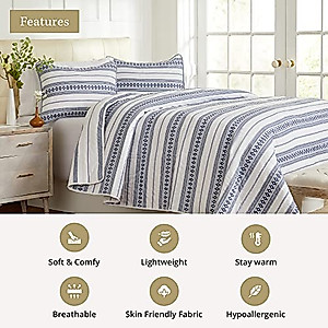 3 Piece Quilt Set with Shams | Soft & Breathable Bed Cover for Spring & Summer | Hypoallergenic All-Season Quilt | Multi Layer Coverlet | Lightweight Bedspread | Boho Stripes | Sydney Collection…