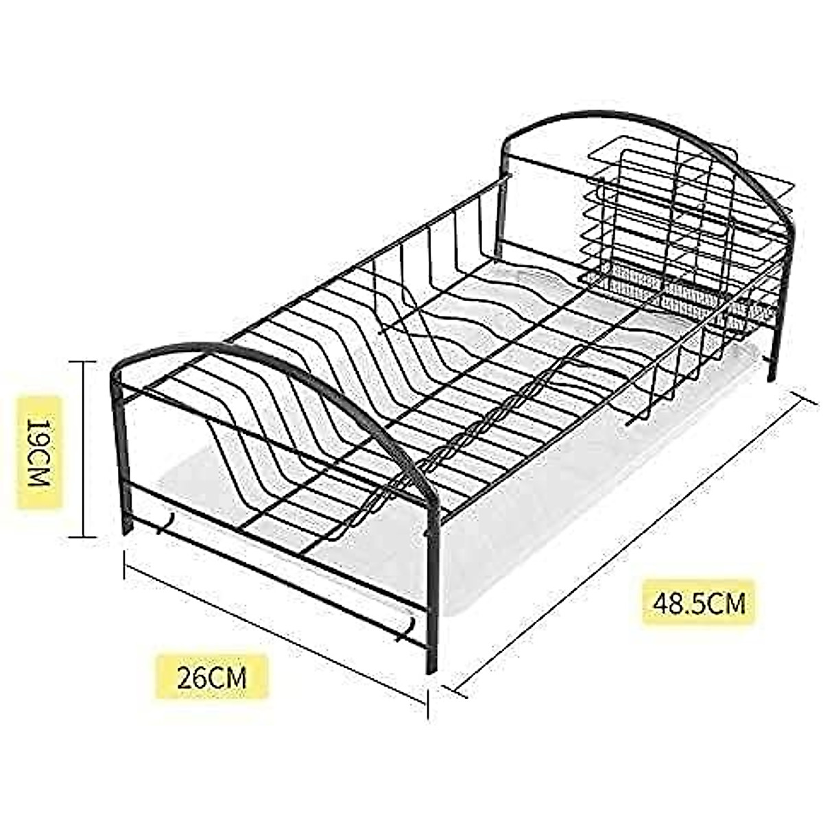 Plate Rack Dish Drainer Rack Rust Proof Stainless Steel Organization Shelf Kitchen Drainer Utensil Holder with Drain Board Pan Plate Holder (Color : Black, Size : 48.5x26x19cm)