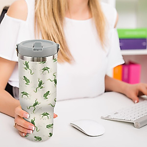 ysnifeiw 30oz Frog Tumbler with Handle and Straw, Stainless Steel Insulated Frog Cup with Top Handle and Lid, Frog Coofee Mug Gifts for Women Men