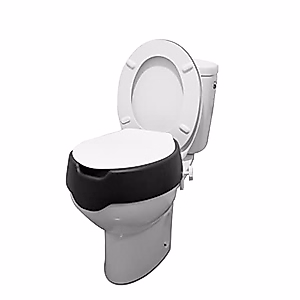 KMINA - Toilet Seat Risers for Seniors 4 inch, Soft Raised Toilet Seat with Lid, Handicap Toilet Seat Riser, Soft Elevated Toilet Seat for Elderly, Black High Toilet Seat for Seniors