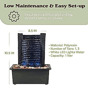 Indoor Fountain with LED Lights – Lighted Tabletop Water Feature with Stone Wall and Soothing Sound – Zen Décor for Home or Office by Pure Garden