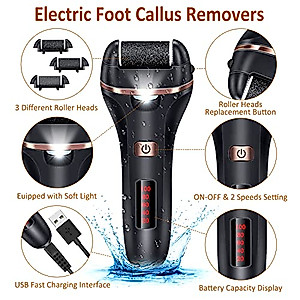 Electric Foot Callus Remover Kit, Banral 10 in1 Rechargeable Pedicure Tools Foot Care Feet File with 3 Roller Heads,2 Speed,Battery Display for Remove Cracked Heels Calluses and Dead Skin