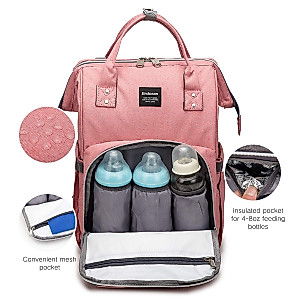 Erdoran Diaper Bag Backpack MultiFunction Waterproof Travel Baby Bag with USB Charging Port for Mom, Large Capacity, Stylish and Durable, Pink