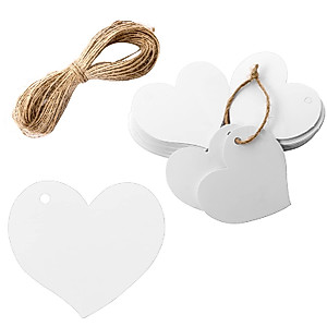 100PCS Heart Tags with String White Kraft Paper Gift Tags White Blank Party Favor Tags for DIY Crafts Gift Wrapping Price Labels Party Decor
