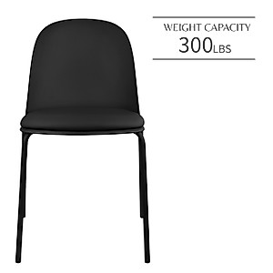 2xhome Set of 2 Modern Stackable Armless Dining Chairs | Plastic Shell with PU Leather Cushion Padded Seat and Metal Legs | Indoor or Outdoor Use | Home Kitchen Patio, Black