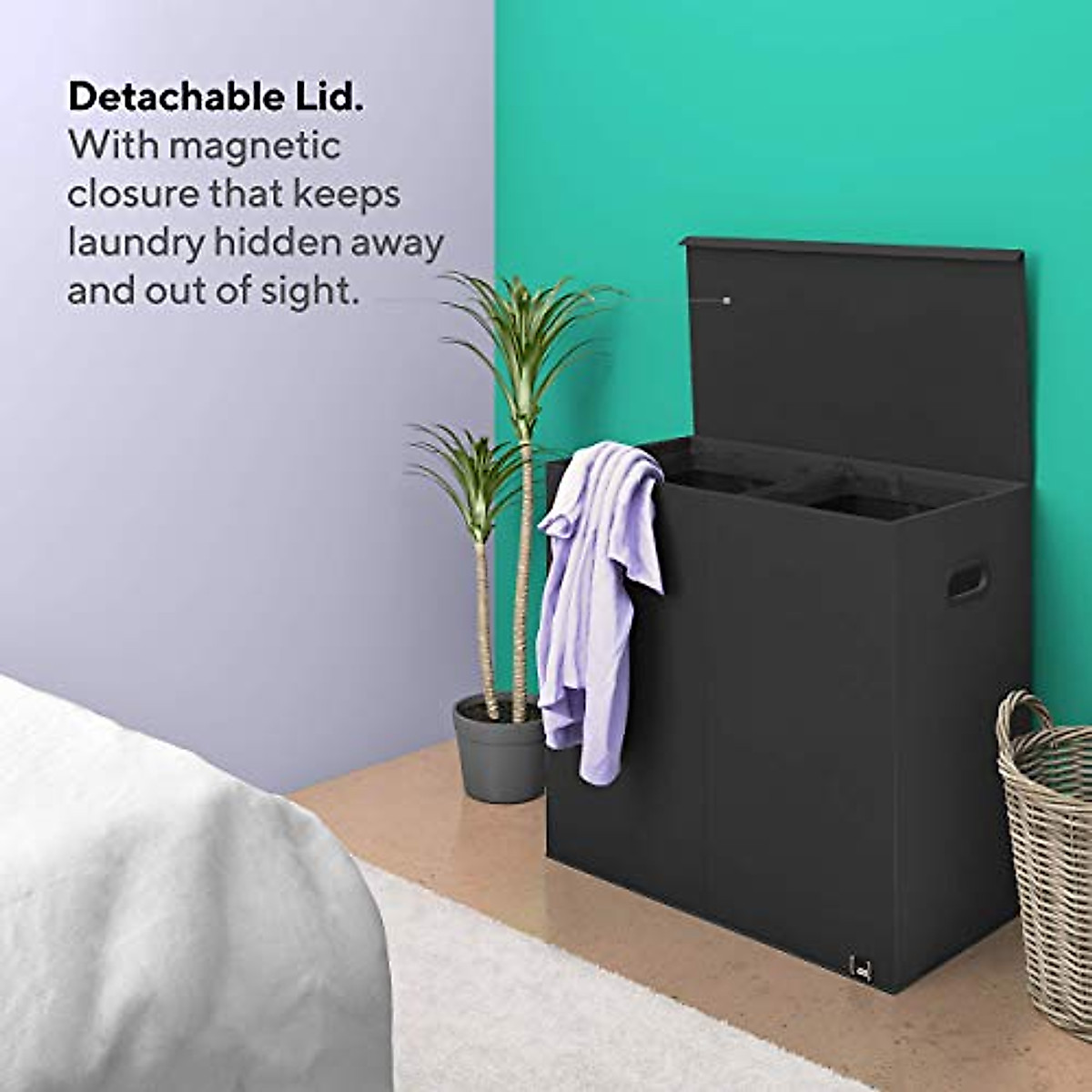 Mindspace Dual Laundry Hamper with Lid and Removable Mesh Liners, Extra Large Sorted Laundry Bin for Bathroom, Bedroom, Dorm, Apartment - Black, Oxford Collection, Double