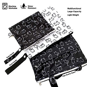 3pcs Waterproof Reusable and Washable Wet Dry Bag Baby Clothes Diaper Stroller Water Resistant Swimsuit Travel Toiletries Pouch Yoga Gym Laundry Shoe Beach Electronic Product Small Medium Large Cat