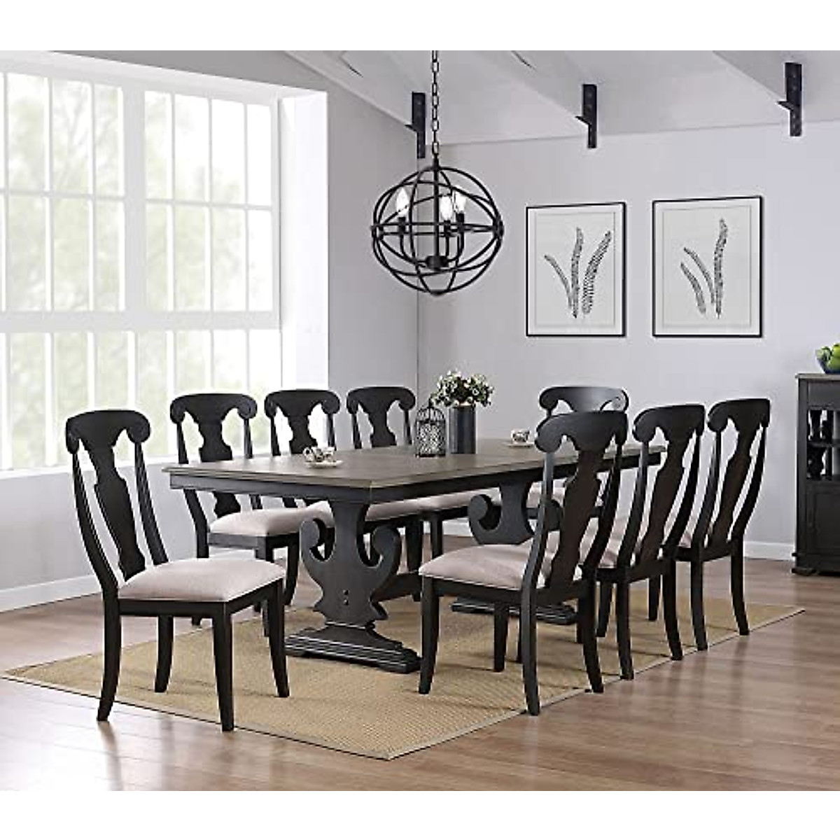 Pilaster Designs Indoor Home Decorative Furniture Frates 9 Piece Extendable Dining Set, Black & Brown Wood (Table & 8 Chairs)