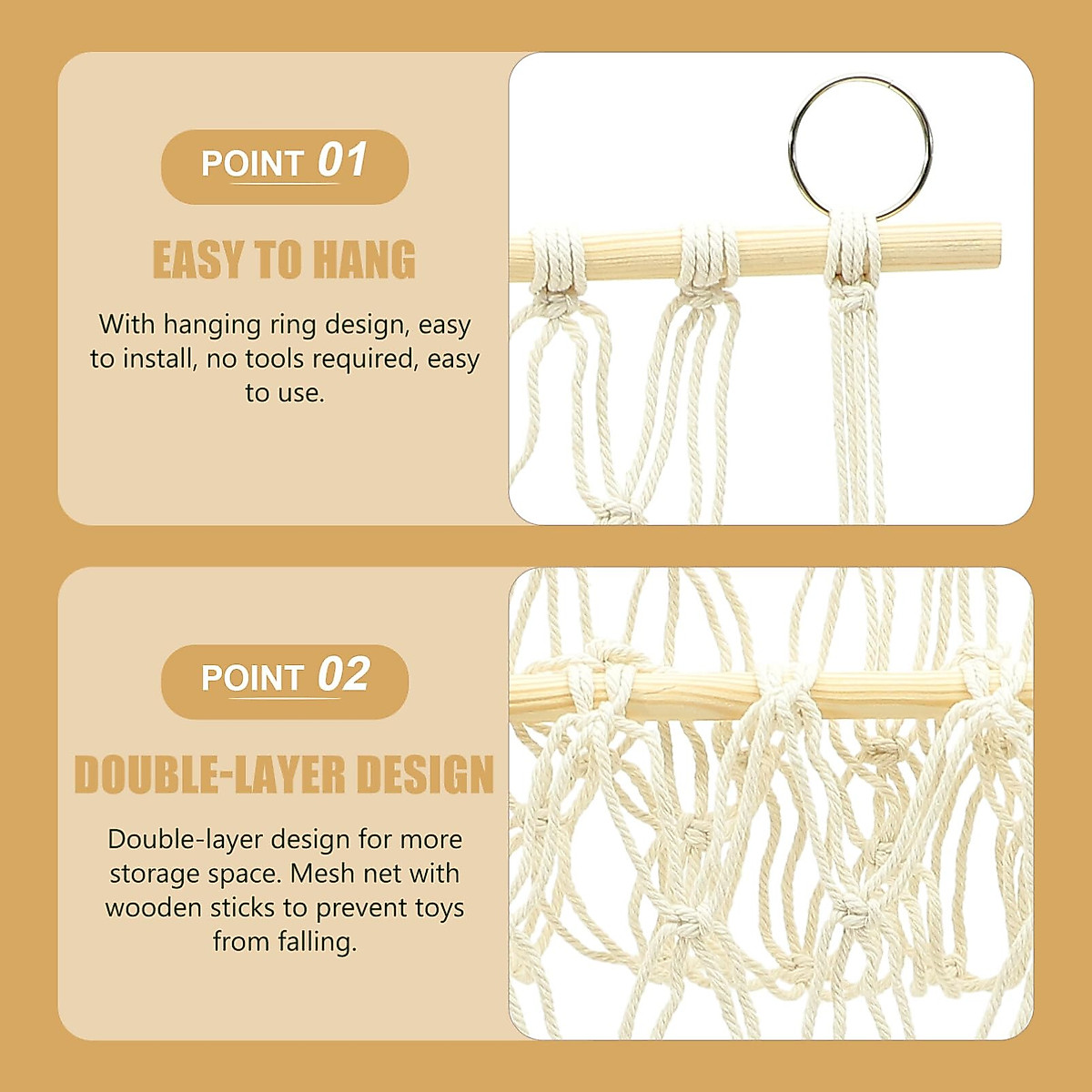 VOSAREA Wall Mounted Bookshelf Hammocks Book Shelf for Kids Rooms Book Shelves Home Decor Macrame Wall Hammock Macrame Woven Tapestry Hand Woven Pendant Iron White Organizer Nordic