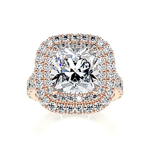 Solid Gold Handmade Engagement Ring 3 CT Cushion Cut Moissanite Diamond Double Halo Bridal Wedding Ring for Anniversary Propose Gift (14K Solid Rose Gold)