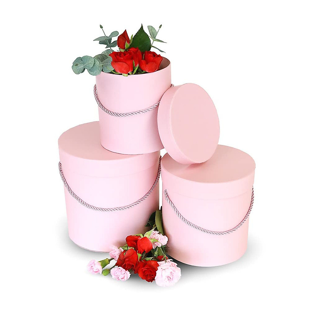 UNIKPACKAGING Premium Quality Round Flower Box, Gift Boxes for Luxury Flower and Gift Arrangements, Set of 3 pcs (Pink)