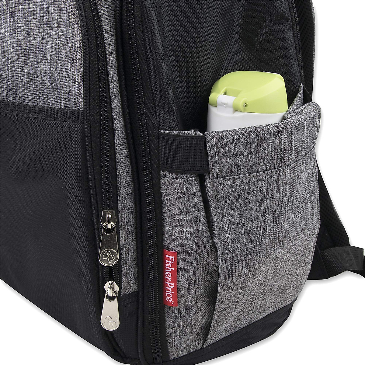 Fisher Price Diaper Bag Backpack with Changing Pad and Stroller Straps, Grey, Large