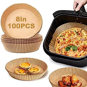 Air Fryer Paper Liners Disposable: 100PCS8in Round Airfryer Oven Insert Parchment Sheets Grease and Water Proof Non Stick Basket Liners for Baking Cooking from