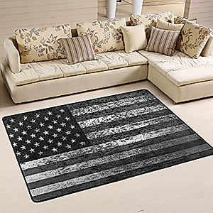 4th of July American Flag Area Rug Black Grunge USA Flag Polyester Carpet Rugs Floor Mat for Living Dining Dorm Room Bedroom Home Decor 36"×24"