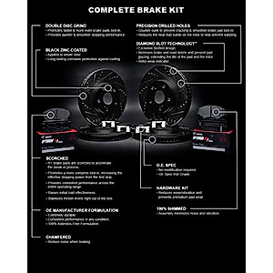 R1 Concepts Front Rear Brakes and Rotors Kit |Front Rear Brake Pads| Brake Rotors and Pads| Optimum OEp Brake Pads and Rotors| Hardware Kit WHUH2-68010