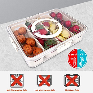 Edovagixa Veggie Tray Snackle Box Container: 4 Compartment Divided Serving Tray with Lid & Handle - Airtight Food Friut Snacks Storage Containers,Snack Box Candy Organizer for Picnic Travel Party