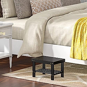 Zhuoyue Wooden Step Stool for Kids Adults Black Small Bamboo Wood Shower Foot Rest Stool Shaving Legs for Bathroom Sink Bed Kitchen