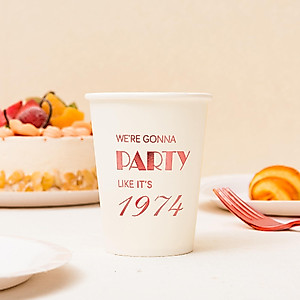 Crisky Rose Gold Tableware Set for Women 50th Birthday Party Decorations Supplies, Party 1974 Set of 24 (9" & 7" Plates, Luncheon Napkin, 9oz Cups, 106"×54" Tablecloth, Knife & Fork)