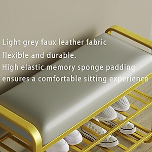 BUZUEY Shoe Bench,entryway Bench with Shoe Storage,Metal Shoe Rack Bench with Cushion Padded seat,Small Shoe Storage Bench for entryway, Hallway,Bedroom (23.6 * 12.5 * 20.4, Golden)