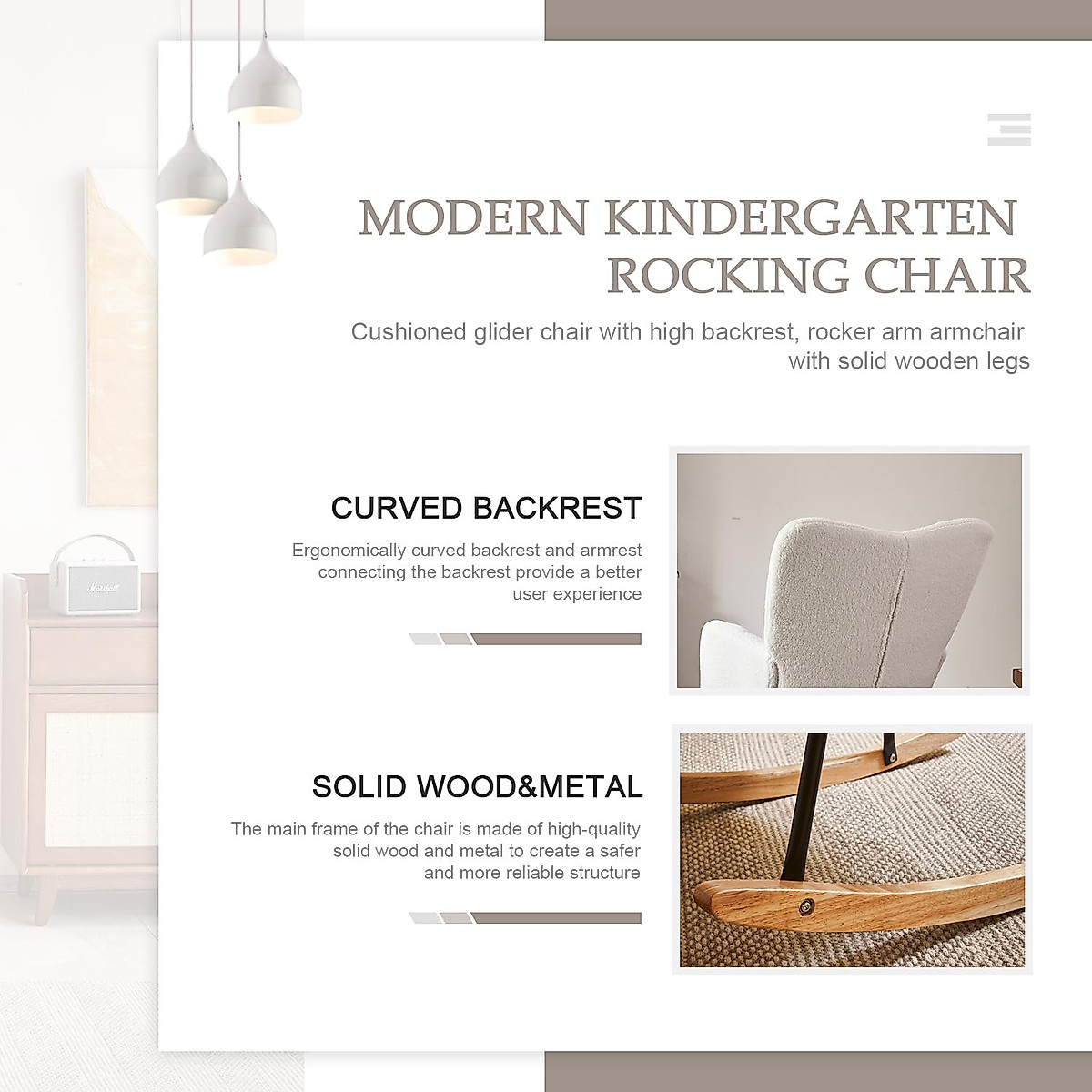 Virabit Small Rocking Chair Nursery, Upholstered Glider Rocking Armchair for Baby Nursery, Comfy Accent Chair for Nursery, Living Room, Bedroom (Beige)