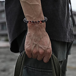 WAINIS 10 Pcs 8mm Gemstones Beaded Bracelets for Men Women Lava Stone Essential Oil Diffuser Healing Stretch Round Bead Crystal semi-precious Bracelets Unisex