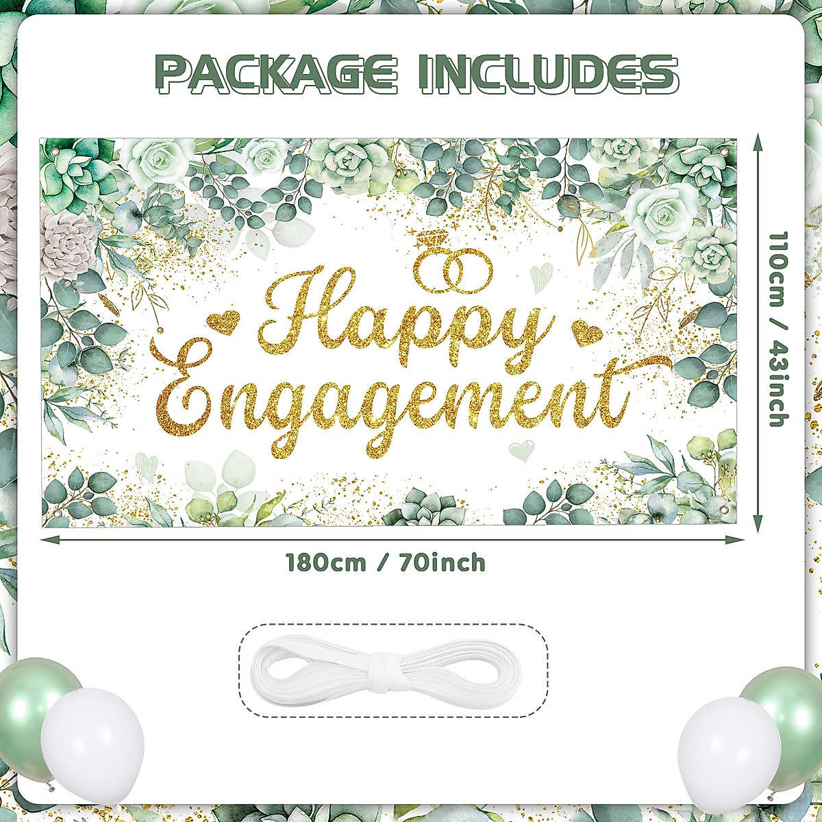 Eucalyptus Engagement Party Decoration, Green Happy Engagement Banner Sage Green Just Engaged Banner Green Engagement Backdrop Just Married Decorations Kit for Couple Engagement Party Bridal Shower