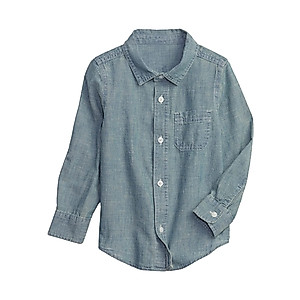 GAP Baby Boys Chambray Long Sleeve Dress Shirt, Medium Wash, 3T US