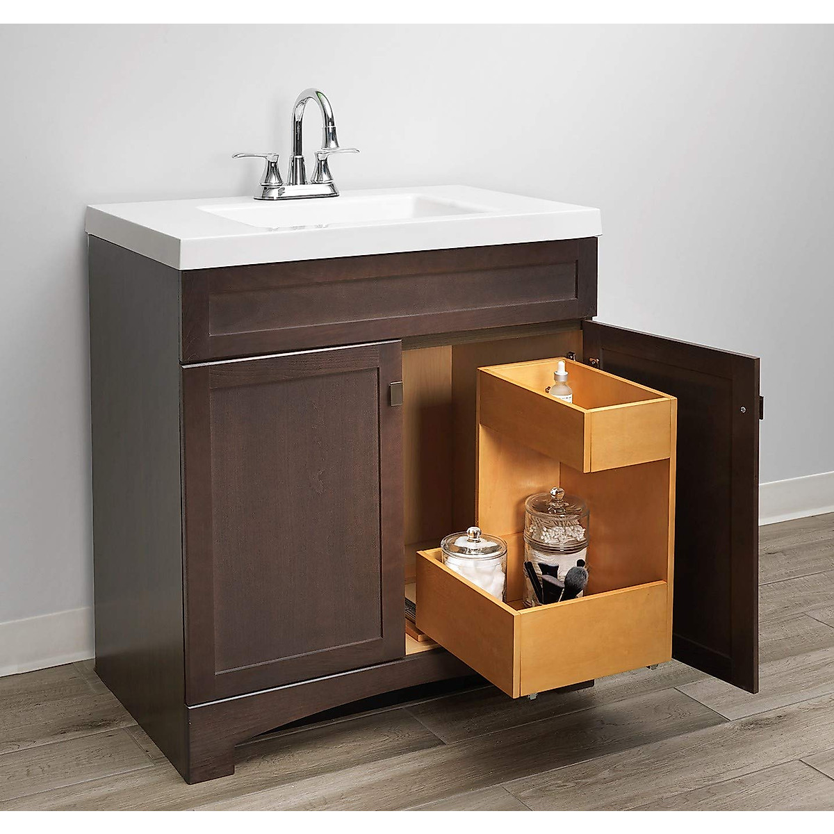 Homewerks RIPVANSHELF2 Slide Out Storage Cabinet Under Sink Organizer, 19 Inch 2 Tier, Dark Brown