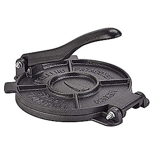 BONROB Cast Iron 7.5 Inch, Tortilla Maker, Press, Pataconera Seasoned for Corn, Flour or Gluten-Free Doughs, Black USA