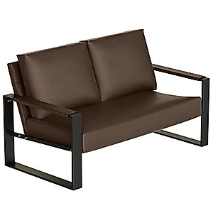 DLKGG Modern 45" Loveseat Sofa Couch, Faux Leather Small Loveseat Sofa with Ergonomic Cushion & Scratch Resistant Foot Mats, 2-Seater Loveseat Sofa for Living Room, Office, Reception Room(Brown)