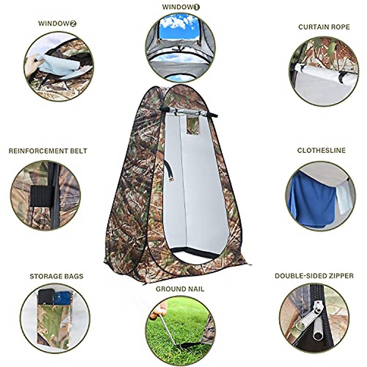anngrowy Pop Up Shower Tent Portable Outdoor Camping Bathroom Toilet Tent Changing Dressing Room Privacy Shelters Room for Hiking and Beach Sun Shelter Picnic Fishing– UPF40+ Waterproof