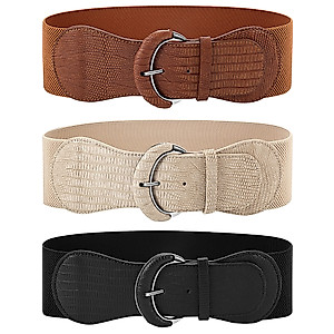 SATINIOR 3 Pieces Women Wide Elastic Belt for Dress Women Stretchy Cinch Leather Belt for Ladies Dress Decoration(L,Black, Brown, Beige)