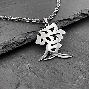 Love Kanji Necklace Japanese for Men Women 愛 Stainless Steel Chinese Character Pendant Good Luck Chain Gaara Necklaces (Love kanji 1)