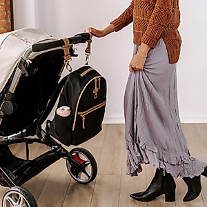 TWELVElittle Midi Go Diaperbag Backpack with Changing Pad, Diaper Bag Backpack for Moms or Dads with 13 pockets total in Black Tan