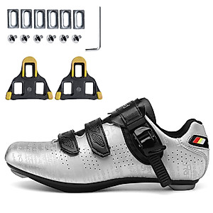 SDEQA Men's Cycling Shoes for Women Compatible with Peloton SPD ARC Look Delta Cleats Indoor Road Rcing Bikes Shoe,White,11