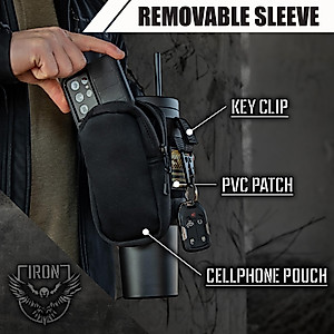 Iron Infidel Tactical Tumbler with Straw Lid - 40oz Insulated Tumbler for Men & Women that Fits Car Cup Holder with Rugged Sleeve to Store Keys, Wallet & Phone - Stealth Black