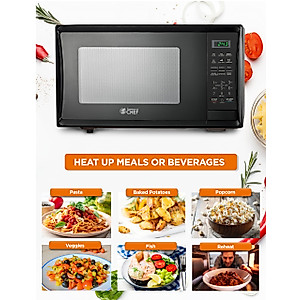 COMMERCIAL CHEF 1.1 Cu Ft Microwave with 10 Power Levels, Microwave 1000W with Push Button Door Lock, Countertop Microwave with Microwave Turntable and Digital Controls, Black
