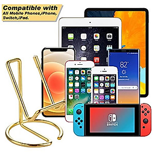 ROPOSY 2 Pack Cell Phone Stand for Desk, Cute Metal Gold Cell Phone Stand Holder Desk Accessories, Compatible with All Mobile Phones, iPhone, Switch, iPad