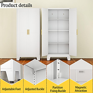 RISTERN White Metal Storage Cabinet, 61" Steel File Cabinet for Home Office, Kitchen Pantry Storage Cabinet with Doors and 3 Adjustable Shelves, Tool Cabinet, for Office, Home, Garage, School