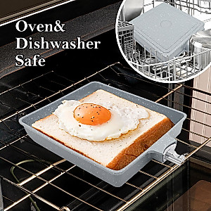 AIKENBBKK Ceramic Nonstick Tamagoyaki Pan, Japanese Omelette Pan omelette egg pan with Detachable Handle, Oven& Dishwasher Safe, 7.48” x 6.8” (Blue)