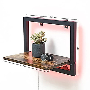 HMOREY LED Floating Display Shelf with Built-in Illuminated Lights Wall Mounted Light-Emitting Shelf Lighted Display Shelf, Hanging Shelf for Living Room, Bedroom, Kitchen (15” Rustic Brown)