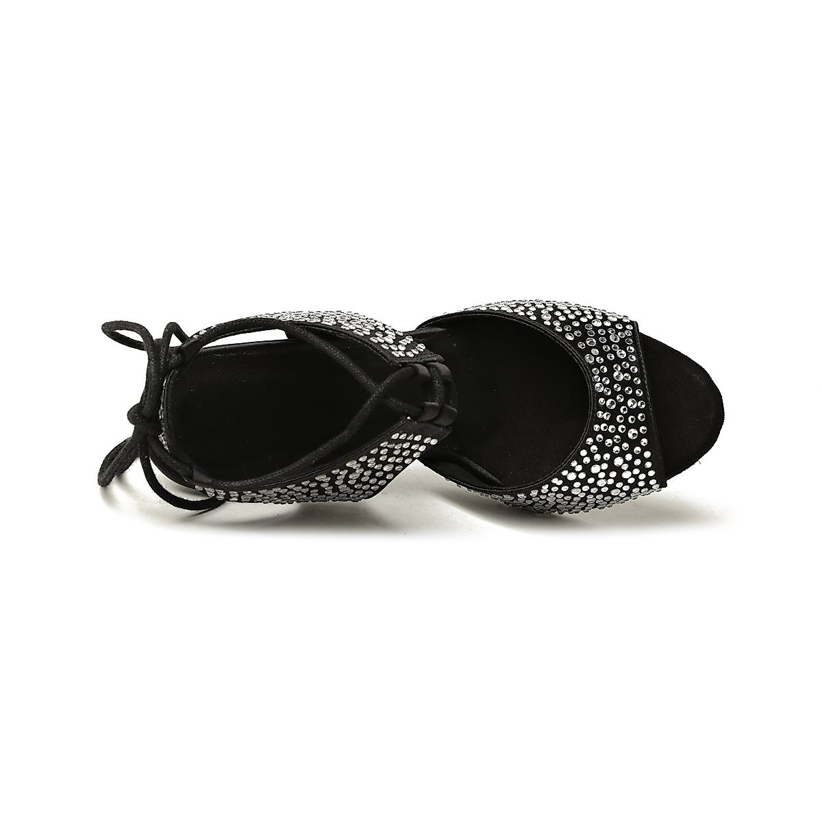 Minishion GL251 Women's Lace-up Crystals Black Satin Latin Dancing Shoes Evening Sandals US 6.5