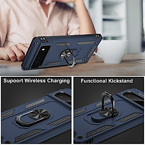 IKAZZ Suitable for Google Pixel 6 Case,Military Grade Shockproof Heavy Duty Protective Phone Cover Pass 16ft Drop Test with Magnetic Kickstand Car Mount Holder Blue