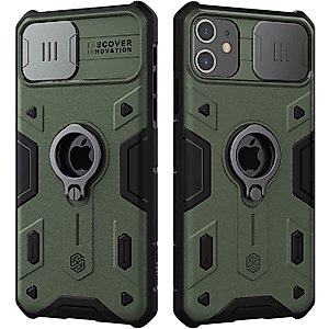 Mangix iPhone 11 Case, CamShield Armor Case with Slide Camera Cover, PC & TPU Impact-Resistant Bumpers Protective Case with Ring Kickstand for iPhone 11 6.1 inch (Green)