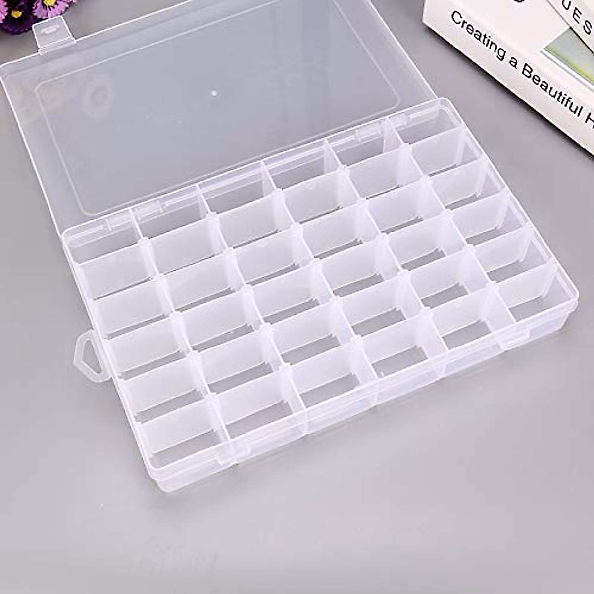 Plastic Organizer Box with Dividers | 36 Compartment Organizer | Clear Organizer Box for Bead Storage, Letter Board Letters, Fishing Tackle, Jewelry, & Screws 10.8" x 6.9" x 1.7"