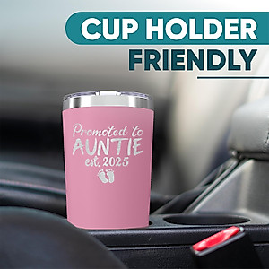 shop4ever Promoted to Auntie Est. 2025 Tumbler Insulated Tumbler 20 oz. with Lid, Stainless Steel Cups Travel Coffee Mug New Aunt Baby Announcement Gift (Light Pink)