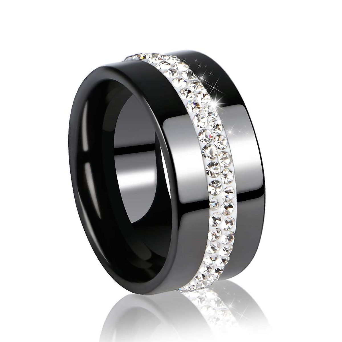 10MM Width Two Row Crystal Women Rings Jewelry Smooth Black White Ceramic Rings Made Of Ceramic Material Fashion Wedding Ring