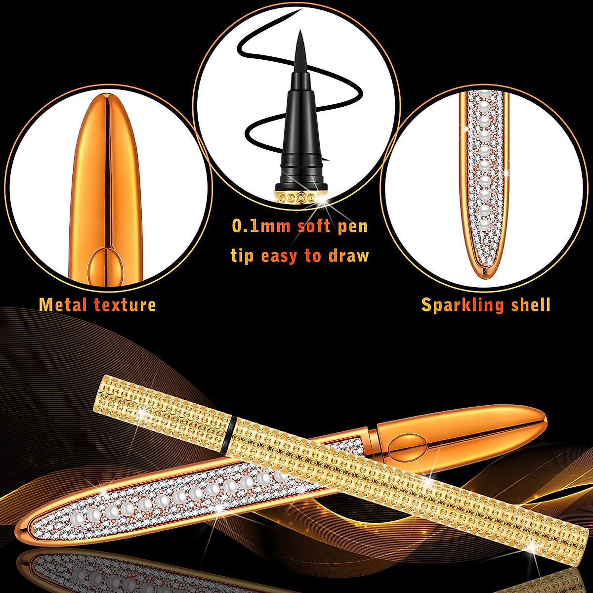 Demissle 10 Pcs Eyelash Glue Pen Self Adhesive Eyeliner 2 in 1 Eye Liner Pen No Glue No Magnetic Eyeliner Diamond Glitter Liquid Eyeliner Pen Waterproof Eye Liner for Women Girls Eye Makeup